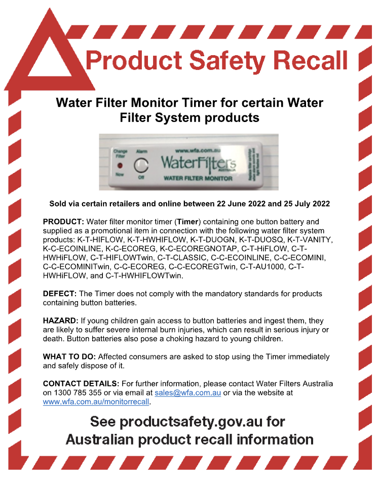 product-safety-recall-august-2022 | Water Filters Australia